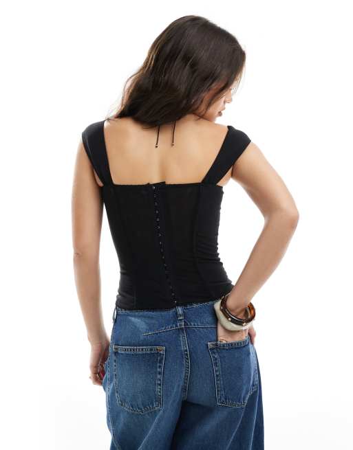 WeWoreWhat ruched cups corset top in black | ASOS