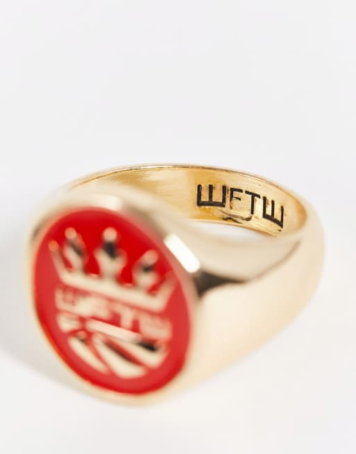 WFTW bull shield signet ring in gold | ASOS
