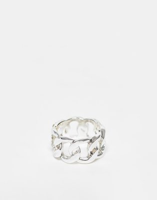 WFTW chain band ring with crystal link in silver | ASOS