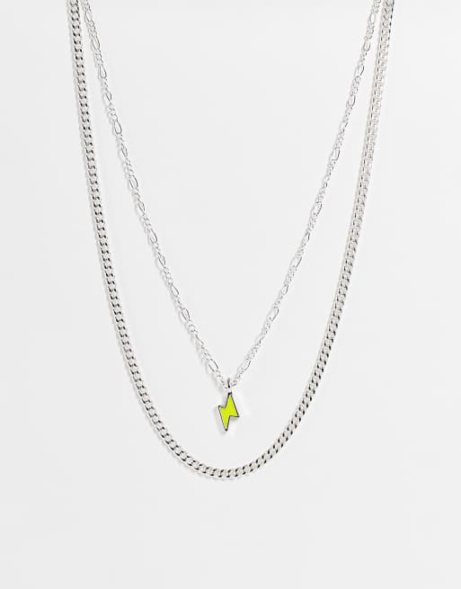 WFTW - Collier multi-rangs avec pendentif éclair en émail - Argenté | ASOS