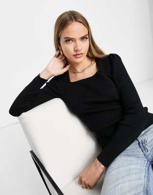 Whistles square neck ribbed top in black | ASOS
