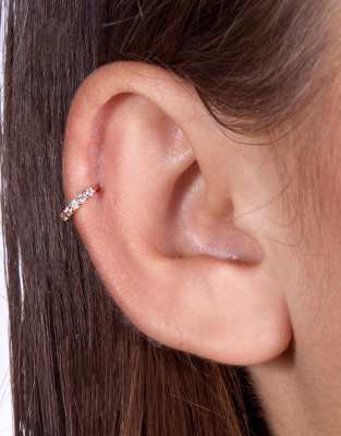 With Bling 18k gold plated 6mm huggie hoop piercing with crystal | ASOS