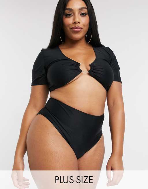 Wolf & Whistle Curve – Exclusive – Strukturierte Bikinihose in Schwarz mit hoher Taille | ASOS