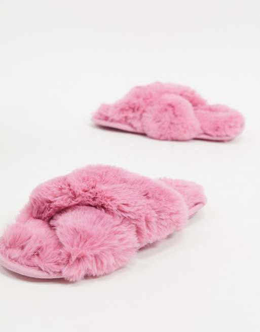 Women'secret Cross Over Fluffy Slippers In Pink, 45% OFF
