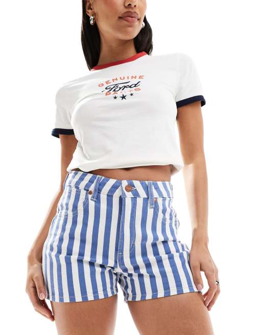 Wrangler Cowboy 3inch stripe denim shorts in blue | ASOS