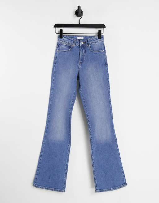 Wrangler high rise flare jeans in mid wash blue | ASOS
