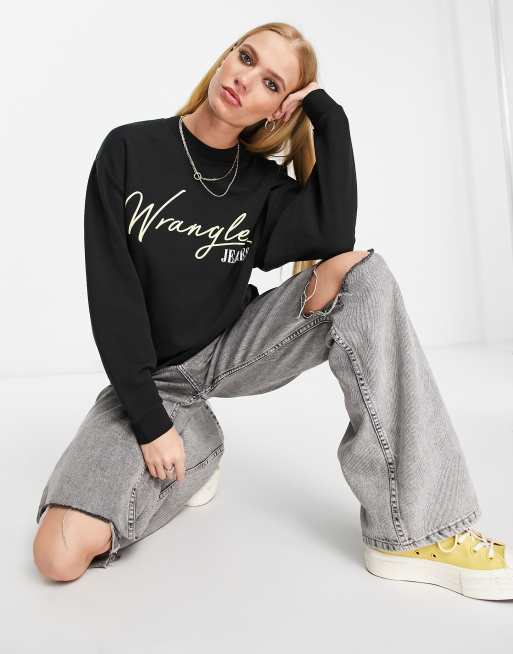 Wrangler retro logo sweatshirt in washed black | ASOS