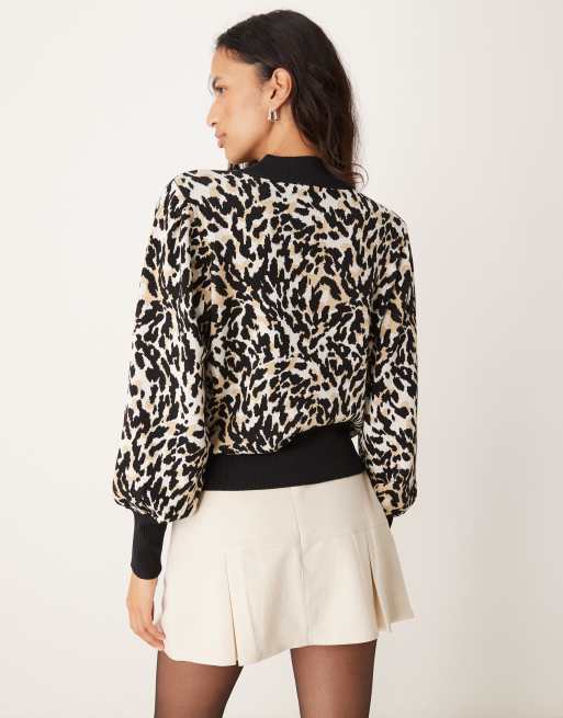 YAS high neck puff sleeve jumper in leopard print | ASOS