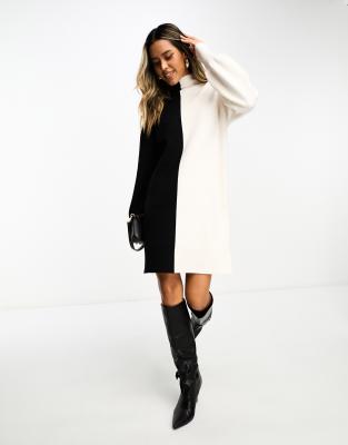 Y.A.S – Hochgeschlossenes Strick-Midikleid in Halb-Schwarz- und Halb ...