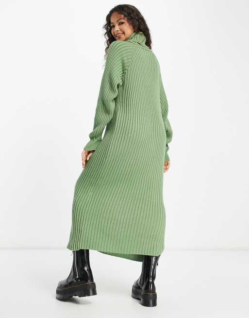 Y.A.S knit roll neck midi dress in khaki | ASOS