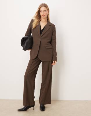 YAS oversized blazer and wide leg pants set with tortoise shell button ...