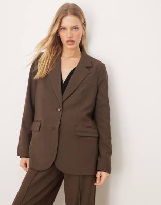 YAS - Oversized blazer met tortoise-knoopdetail in chocoladebruin, deel ...