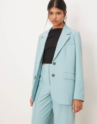 YAS oversized blazer with tortoise shell button detail co-ord in teal ...