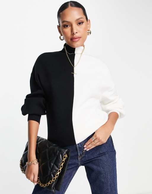 Yas Pull Col Roulé Color Block Noir Et Blanc Asos
