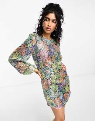 Y.A.S - Robe courte à sequins et à fleurs rétro | ASOS