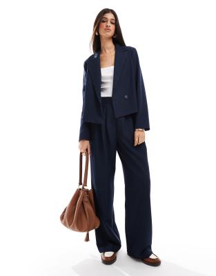 YAS tailored cropped blazer and high waisted trousers co-ord in navy | ASOS