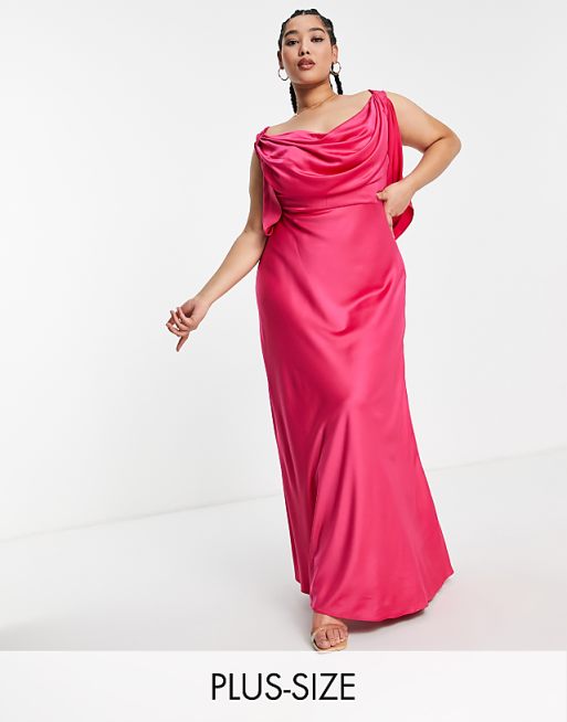 Yaura Plus drape column maxi dress in pink | ASOS Yaura Plus drape column maxi dress in pink | ASOS