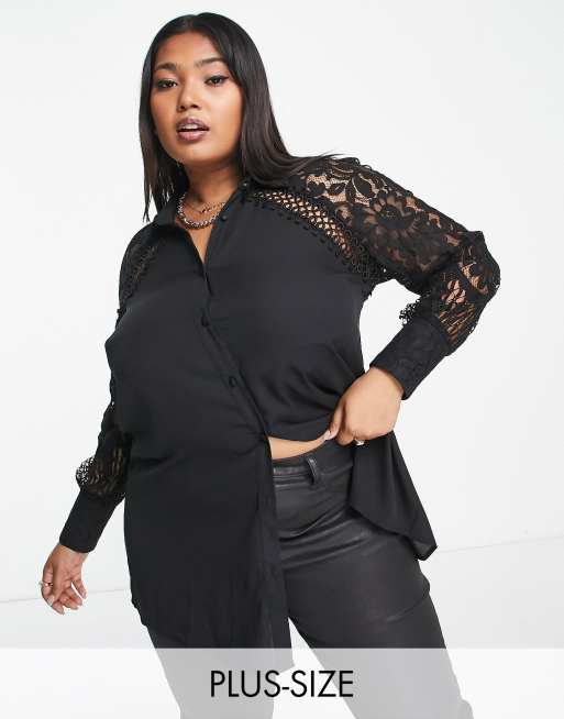 Yours - Chemise avec détails en dentelle - Noir | ASOS