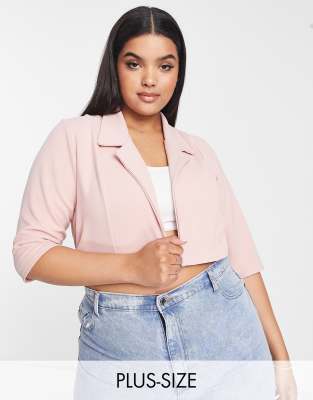 Yours cropped blazer in light pink | ASOS