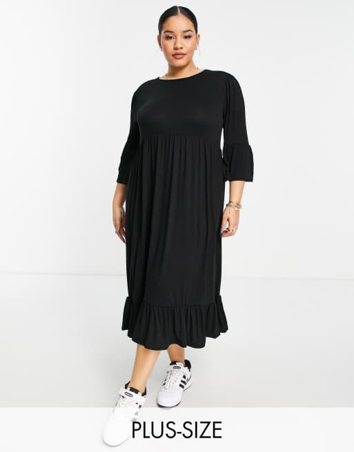 Yours Gesmoktes Midikleid In Schwarz Asos