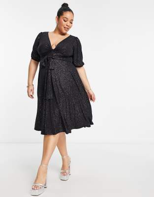 Yours knot front glitter mini dress in black | ASOS