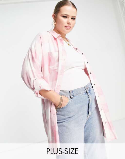 Yours oversized check shirt in pink | ASOS