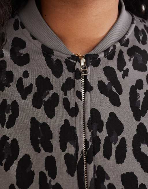 Yours oversized jersey bomber jacket in gray leopard print | ASOS
