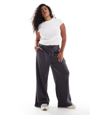 Yours ribbed wide leg trackies in grey | ASOS