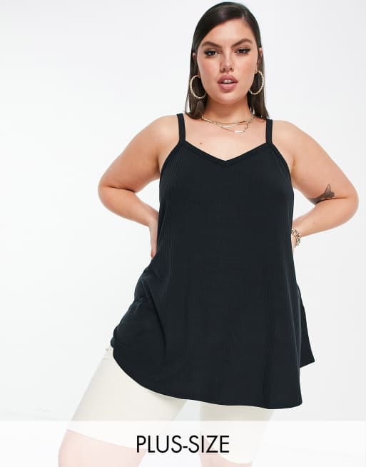 Yours strappy rib swing cami top in black | ASOS