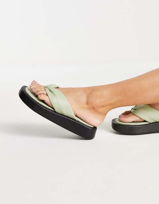 Yours Wide Fit toe post flatform sandals in green | ASOS