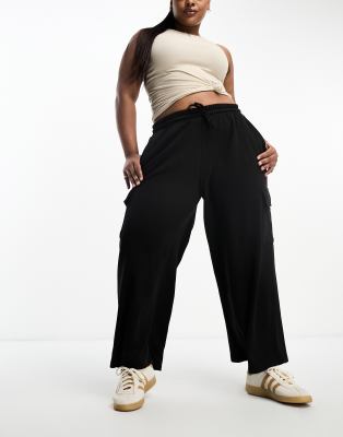 Yours wide leg trackies in black | ASOS